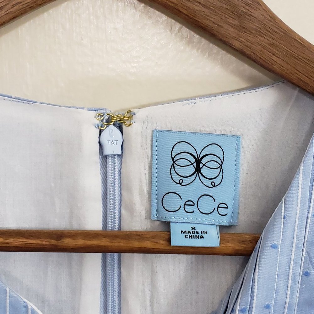 Cece Blue White Pintuck V-Neck Flutter Sleeve Cotton … - Gem